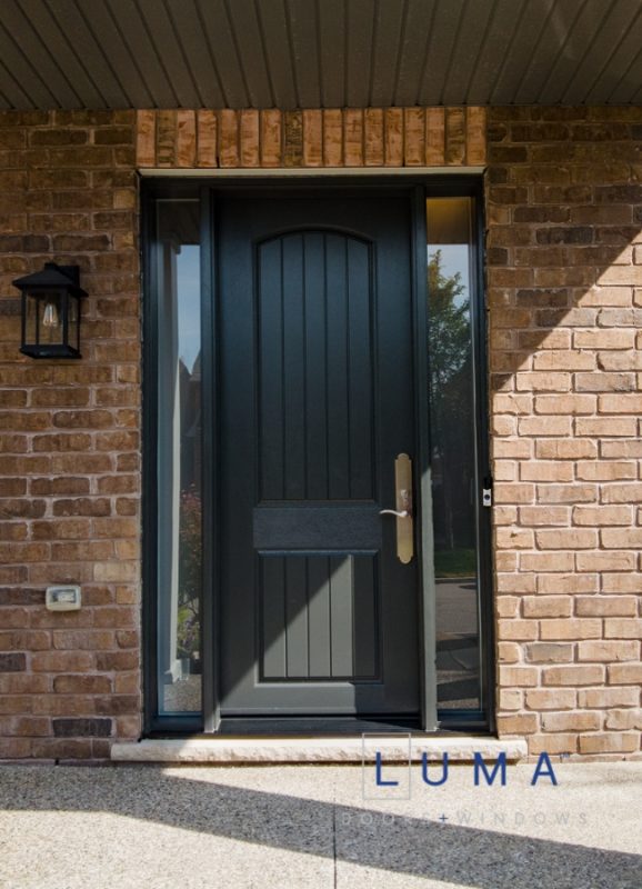 Dark Grey Fiberglass Front Door with Dual Sidelites ☑️ Luma