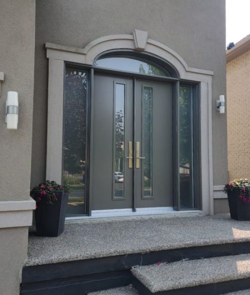 Upgrading to a Grey/ Beige Steel Double Door with Glass Inserts